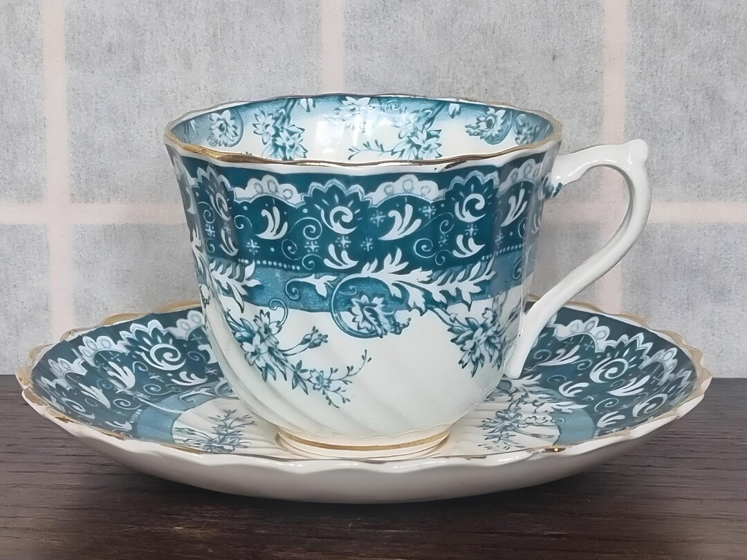 Sutherland England Teacup | Vintage Blue White Floral China | Gold Trim ...