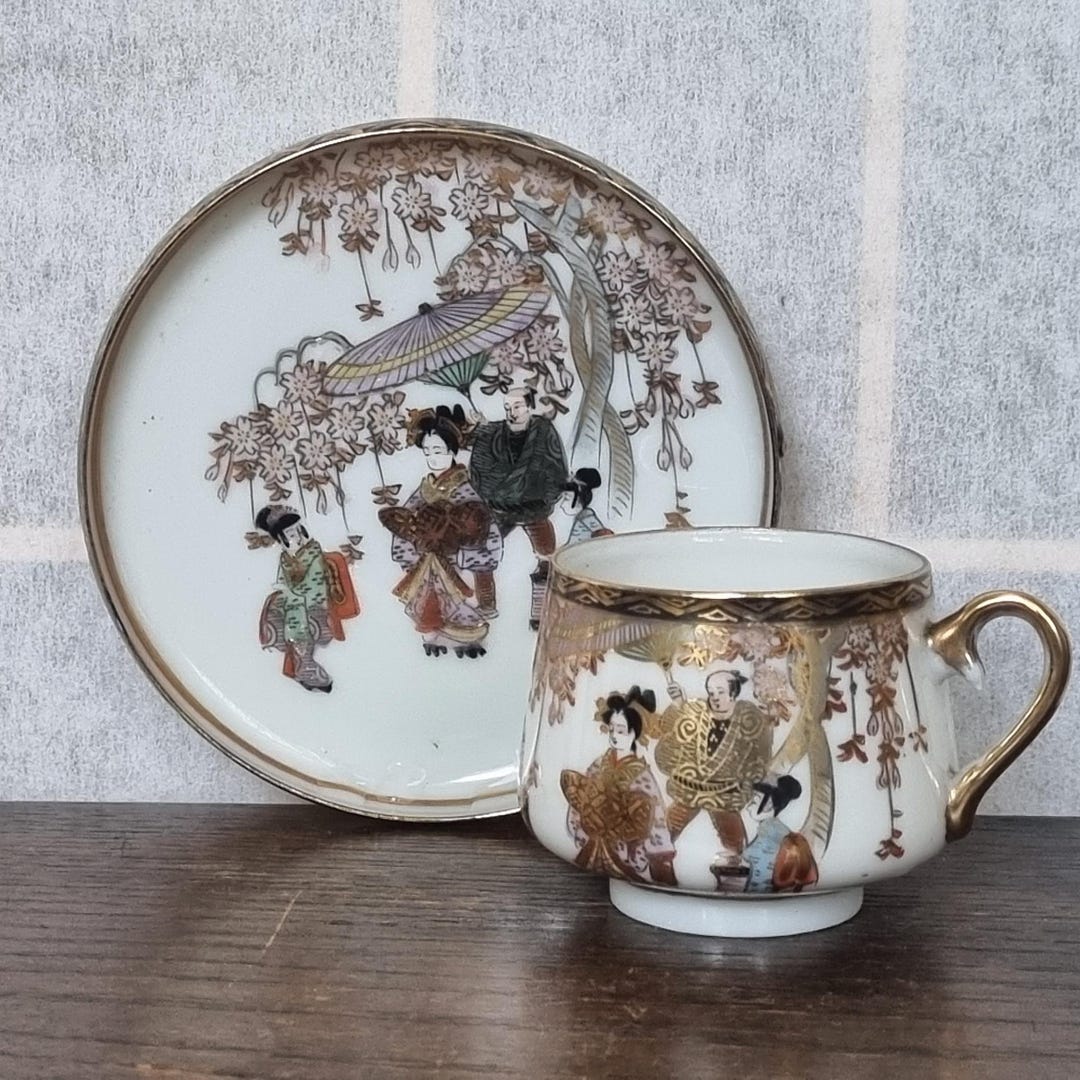 Antique Japanese Geisha Tea Cup Set Hand-painted Porcelain Teacup ...