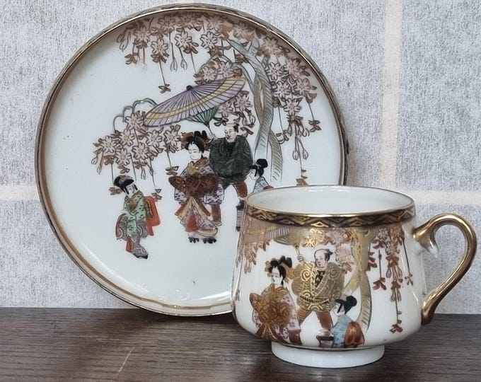 Antique Japanese Geisha Tea Cup Set | Hand-painted Porcelain Teacup ...