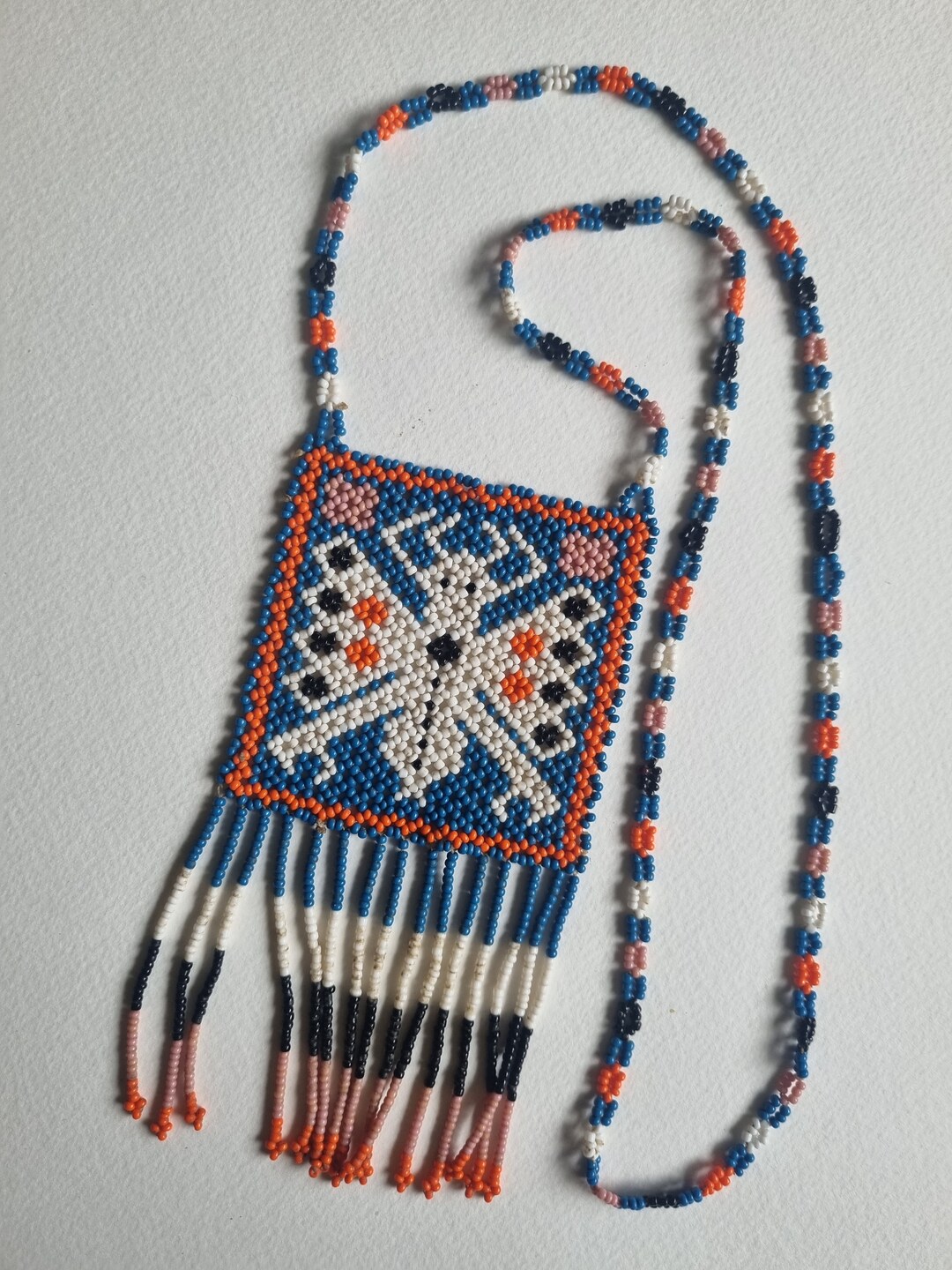 Handmade Mexican Aztec Indian Necklace Plastic Seed Beads in Abstract ...