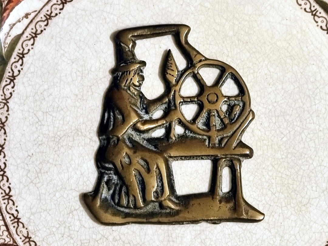 Brass Horse Medallion Plaque, Jenny Jones Welsh Lady Spinning Wheel ...
