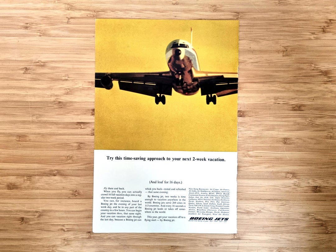 1960s Airplane Ad, 1966 Boeing Jet Ad Print Ad Magazine Advertisement ...