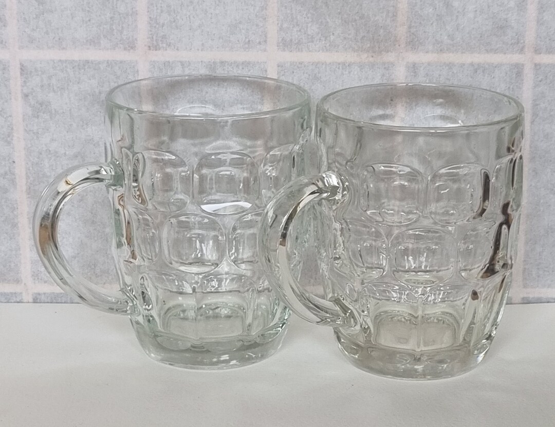 French Glass Beer Tankards | Vintage Chunky Mugs 400ml | Heavy European ...