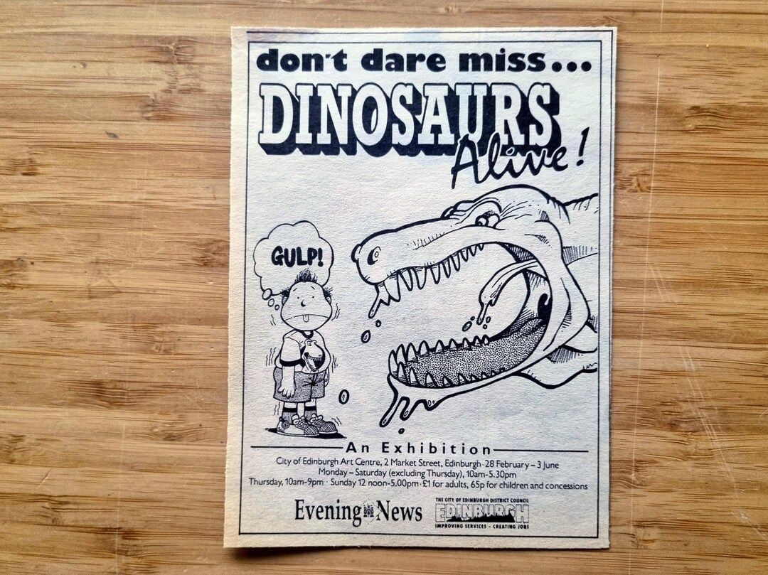 Vintage Exhibition Print Ad, Dinosaurs Alive Edinburgh, City of ...