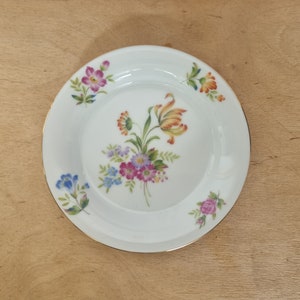 Vintage Floral China Plate | Orange Pink Blue Flowers | Small White ...