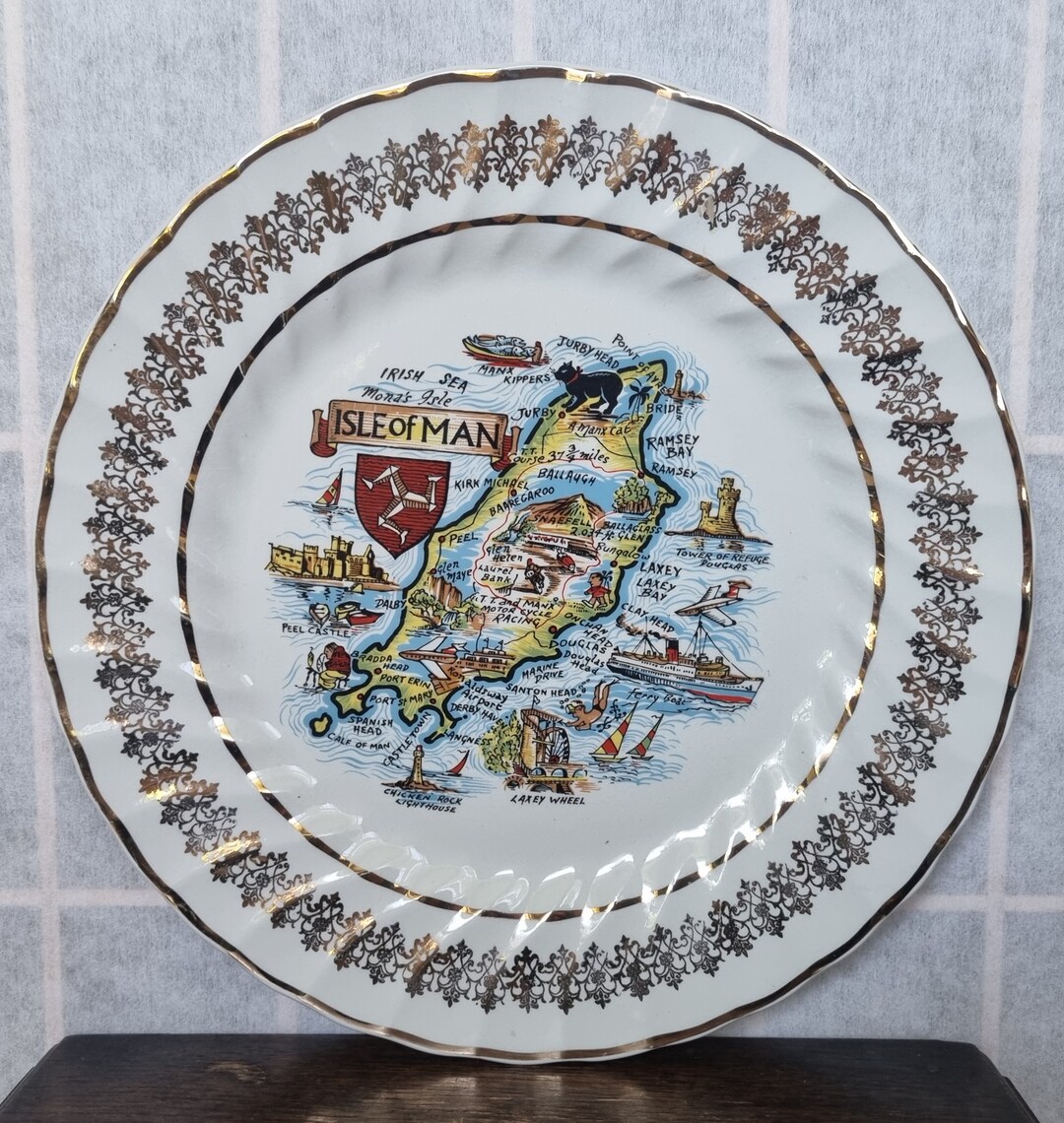 Isle of Man Souvenir Map Plate Decorative Display Dish Pictorial ...