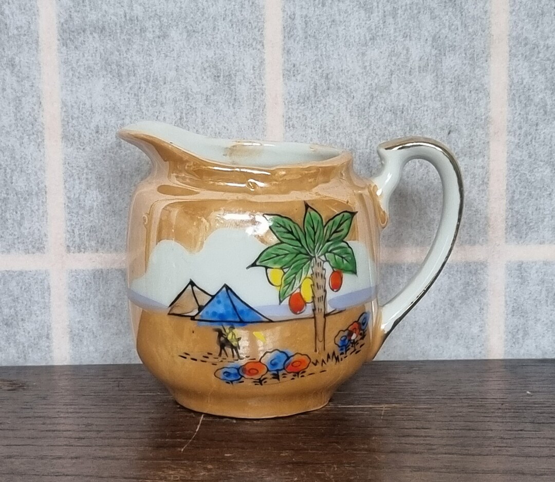 Japanese Creamer Jug | Hand Painted Desert Scene | Vintage Orange ...