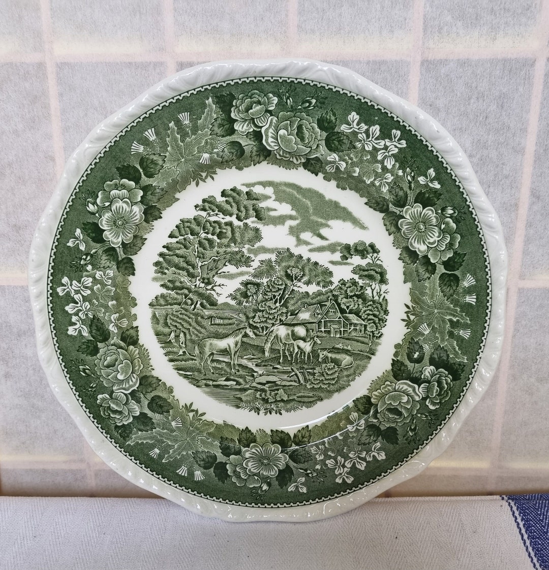 Adams Scenic Green Plate English Pottery, 10" Plate, Vintage Dinnerware ...