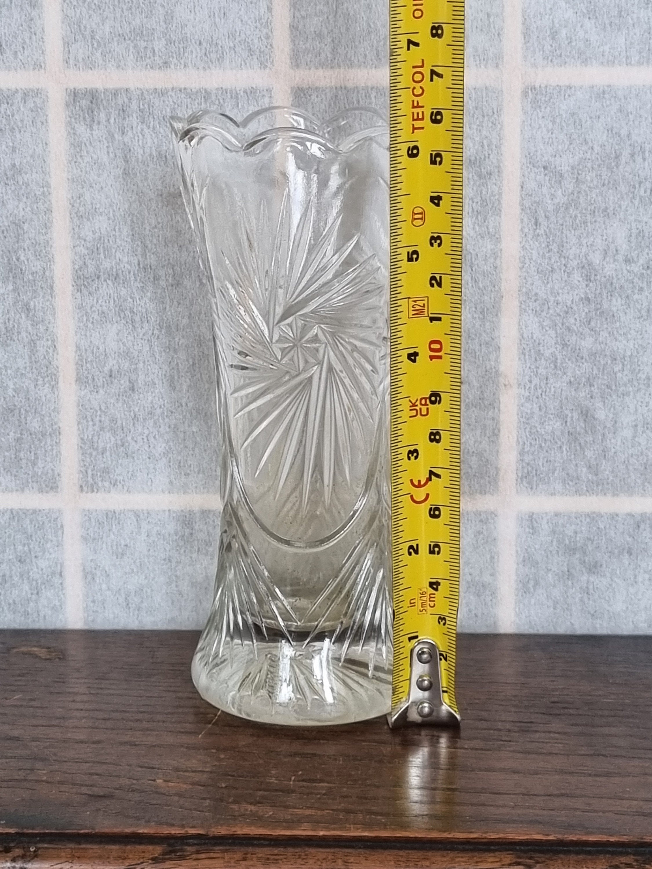 Cut Glass German Vase | Vintage Pinwheel Pattern Crystal Flower Holder ...