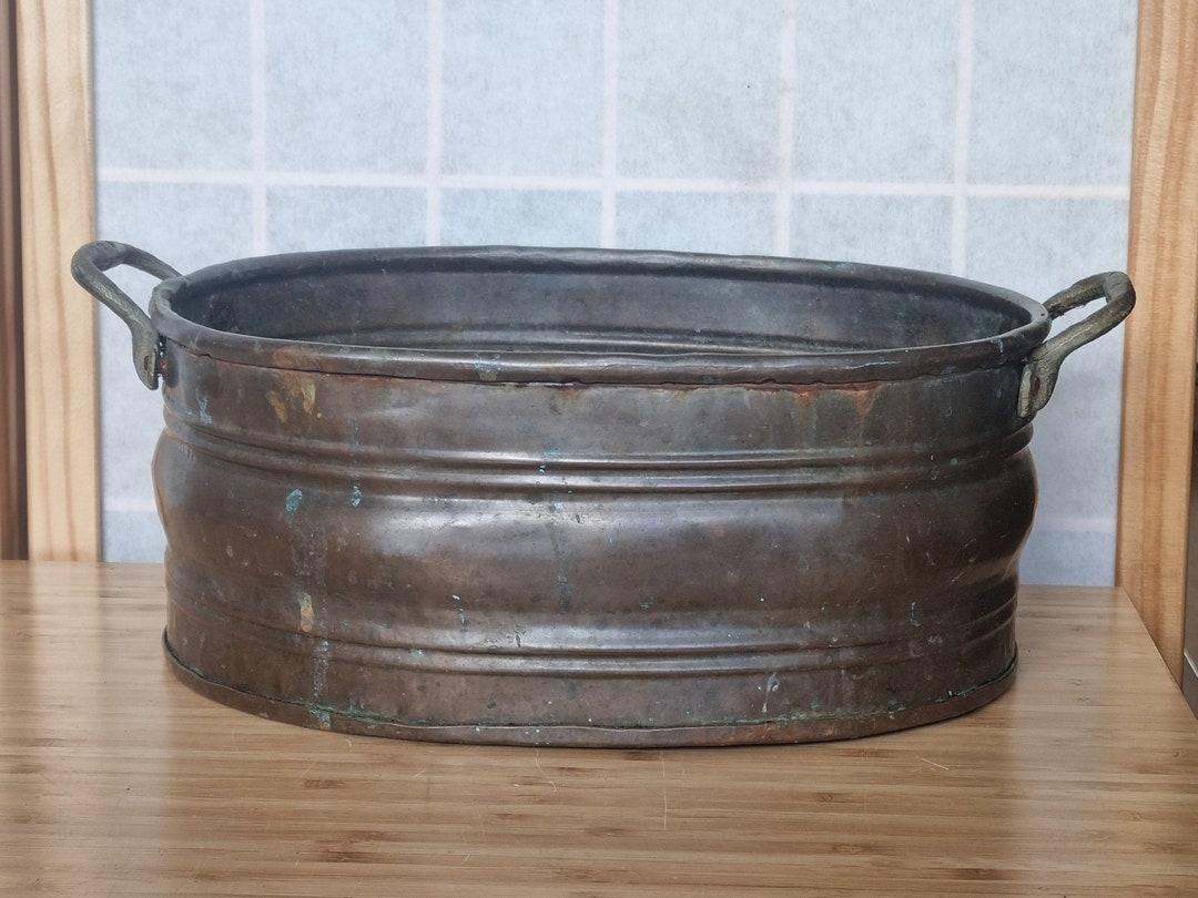 Antique Brass Oval Planter | Large Primitive Metal Garden Container ...