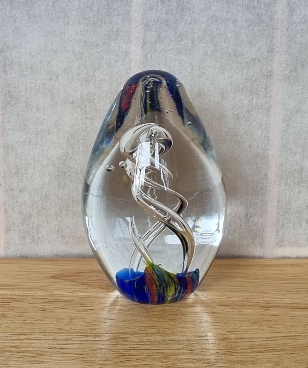 Art Glass Paperweight | Clear Teardrop With Swirl Design | Colorful ...