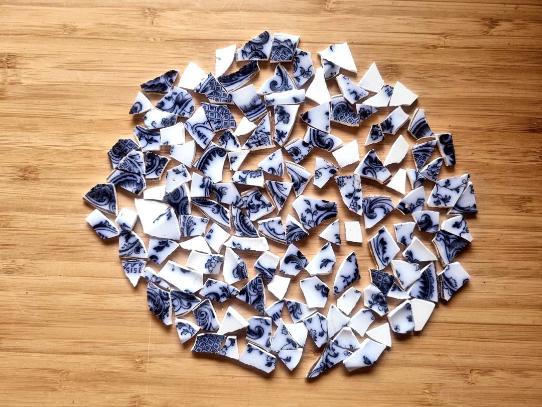 Antique Flow Blue Pottery Shards, Small Broken China Pieces, Blue White ...