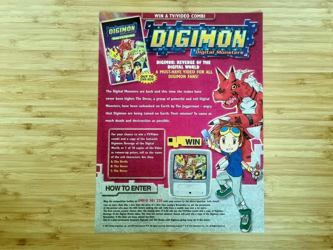 Original 2000s Digimon Digital Monsters Magazine Ad, TV Video Combi ...