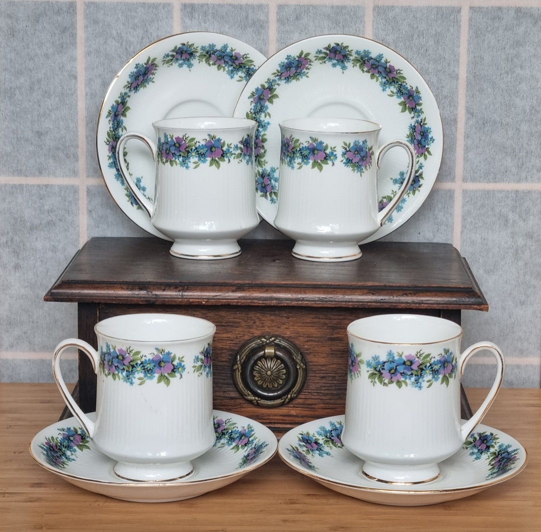 Vintage Royal Standard Tea Set | 1960s English Bone China | Blue Purple ...