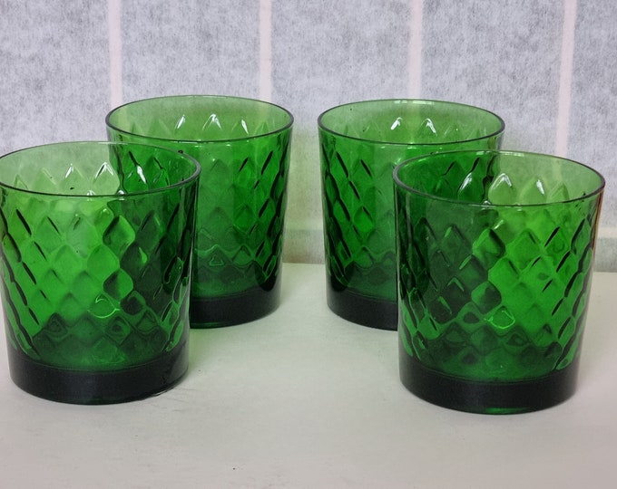 Green Diamond Glass Tumblers | Vintage Italian Bormioli Rocco Figlio ...