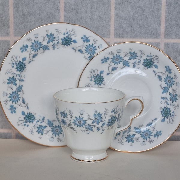 Vintage Bone China Blue Floral Trio - Etsy