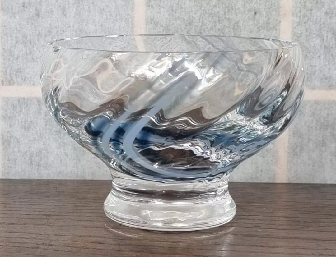 Caithness Glass Bowl Scottish Art Glass Wave Design Blue Grey Swirl ...