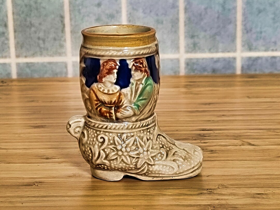 German Boot Shaped Beer Stein | Vintage Ceramic Shoe Tankard | Hand ...