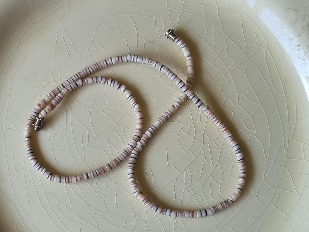Puka Shell Choker Necklace | Natural Heishi Beads | Vintage 16" Surfer ...