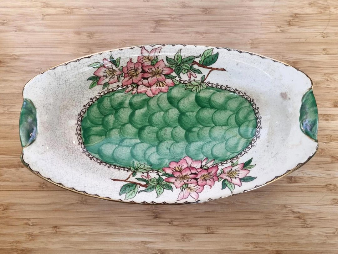 Maling Pottery Bowl 1930s | Oval Lustre Ware Dish With Pink Azalea ...
