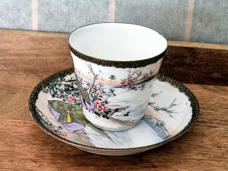 Antique Japanese Geisha Tea Cup Set | Hand-painted Porcelain Teacup ...