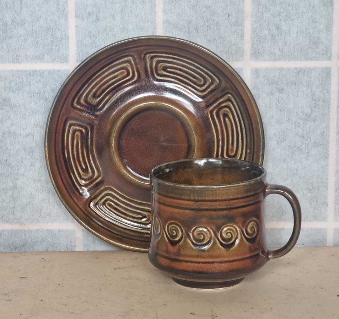 Sylvac Totem Cup Saucer Set Mid Century Modern Coffee Cup 1970s Brown ...