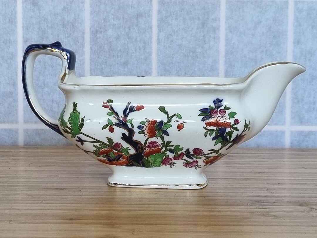 Victorian Hancock & Sons Indian Tree Sauce Jug | Floral Gravy Boat ...