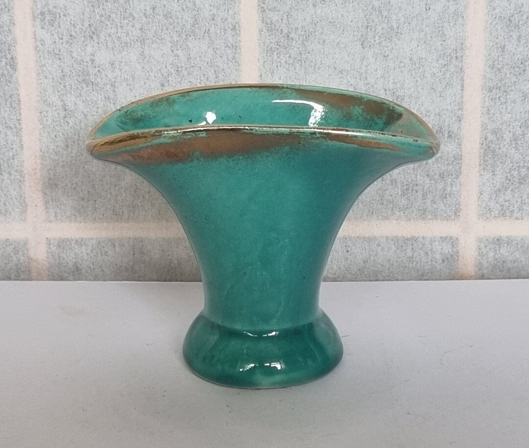 West German Pottery Vase Small Figure Signed Foreign Vintage 50s Green ...