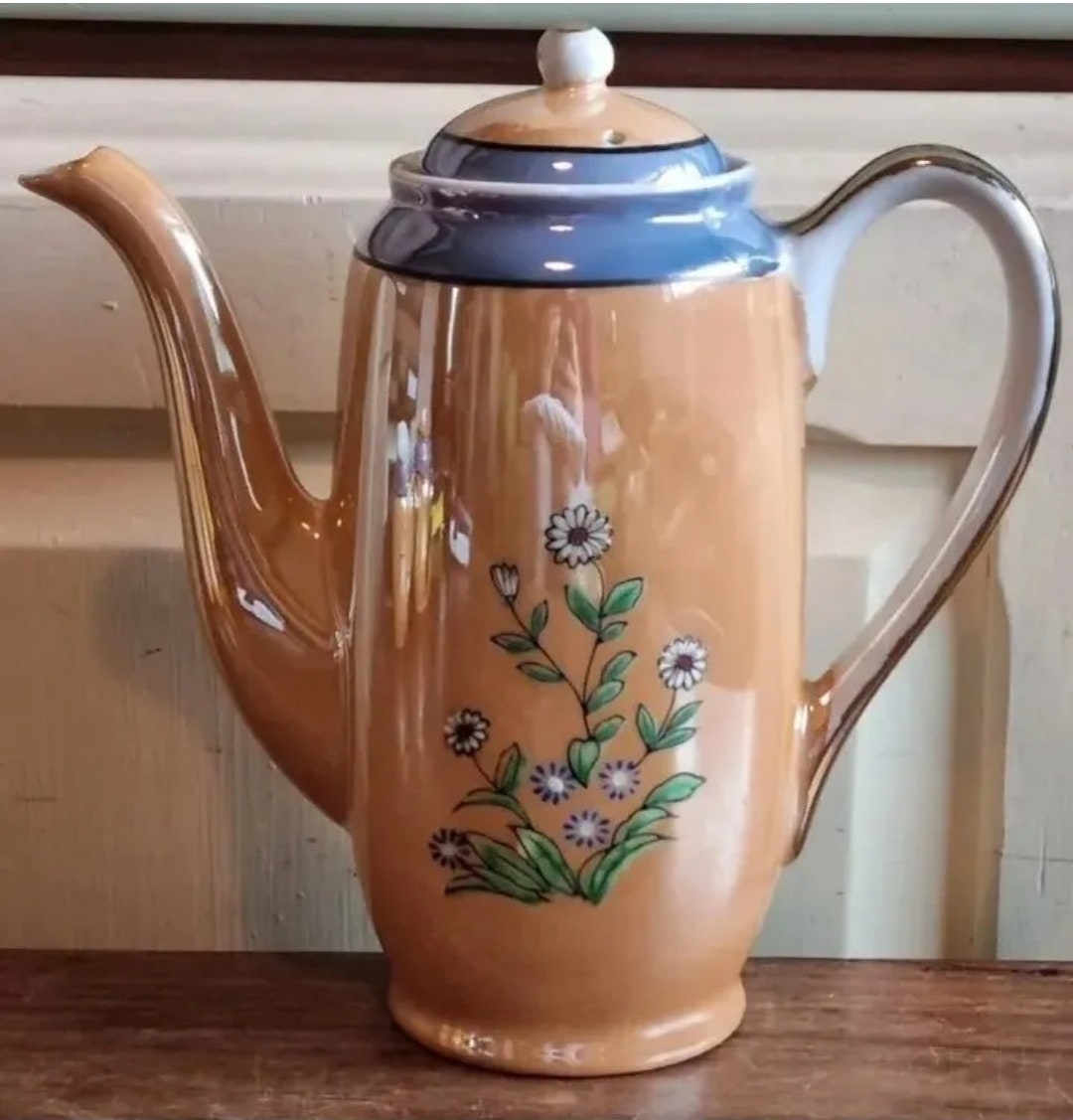 1930s Japanese Lusterware Teapot Coffee Pot | Hand Painted Daisy Design ...