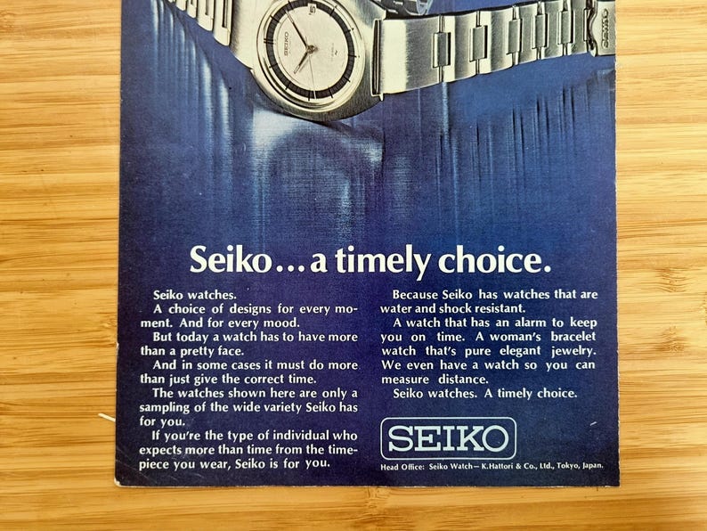 Vintage Seiko Watch Advertisement – 1970s Original Print Ad, Japanese ...