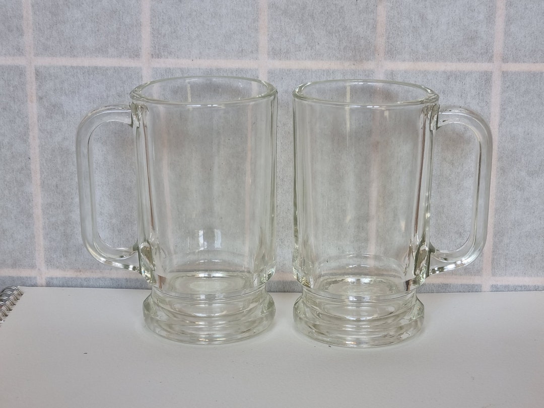 Italian Glass Tankards Set of 2 | Vintage Heavy Mugs | Chunky Handle ...