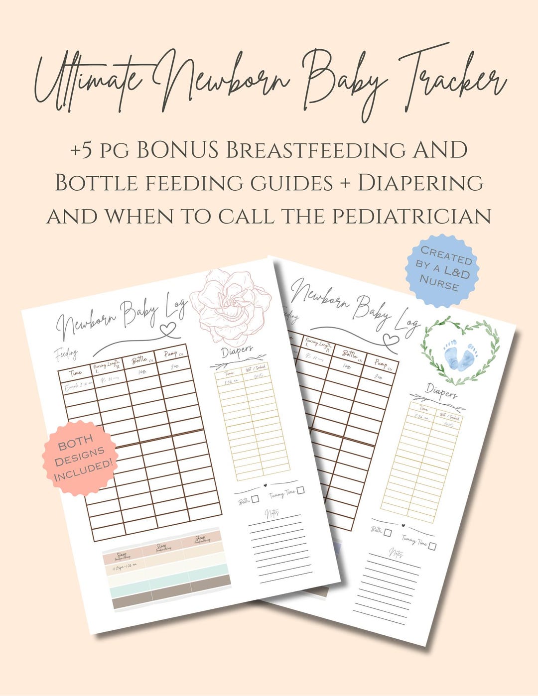 Printable Newborn Baby Feeding Log Bundle- Feeding/pumping/diapering ...