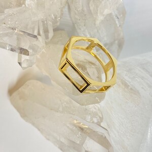 14K Solid Gold Hexagon Ring, Modern Jewelry, Unique Minimalist ...