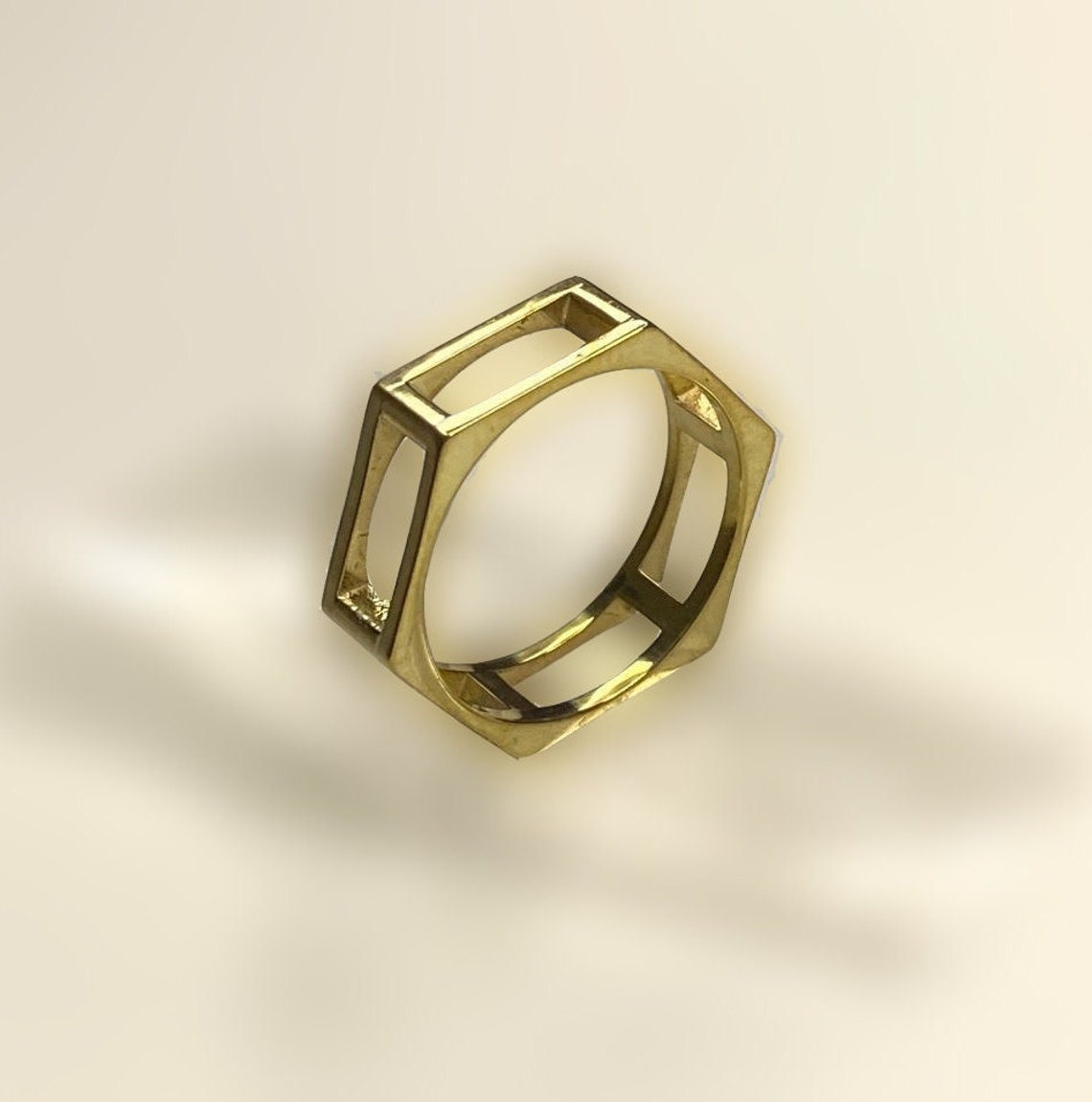 14K Solid Gold Hexagon Ring, Modern Jewelry, Unique Minimalist ...