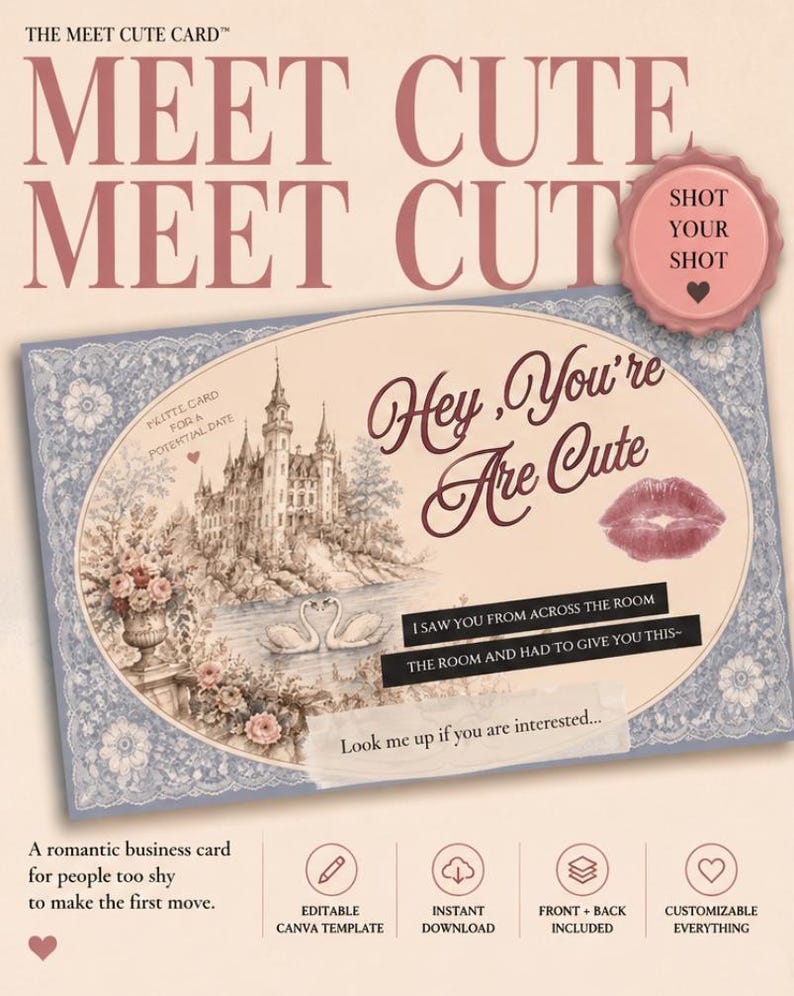 Romantic Meet Business Card Template | Canva Editable (digital Download ...