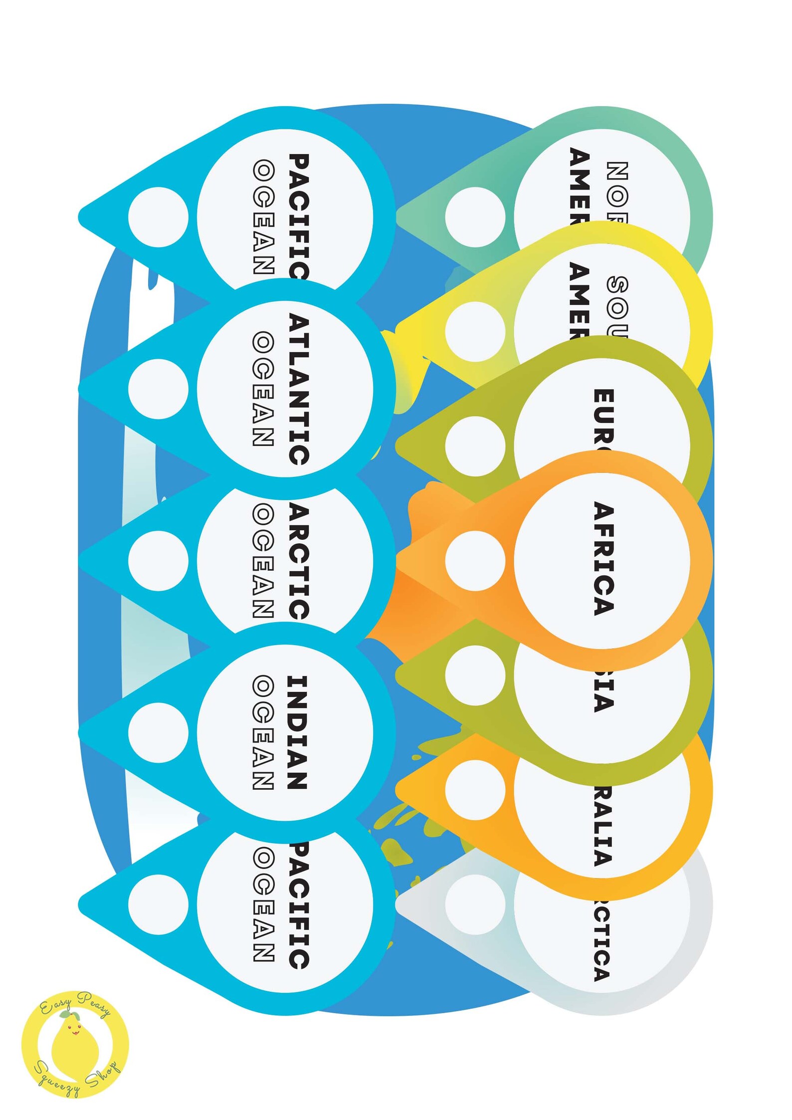 Printable Educational World Map Sticker Continents Oceans | Etsy