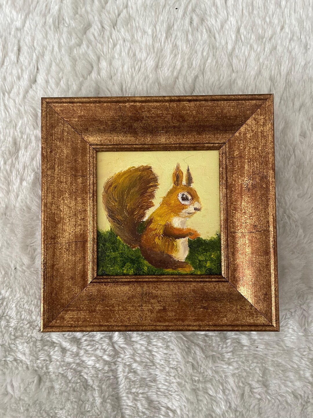 Hand Painted Squirrel Oil Painting, Framed Animal Art, Original Mini ...