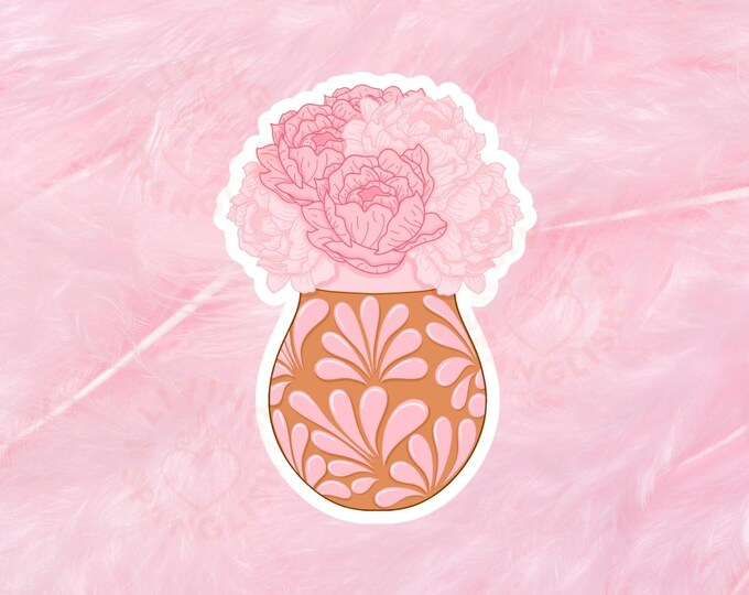 Peony Talavera Vase Sticker | Talavera Mexican Pottery Vase | Latina ...