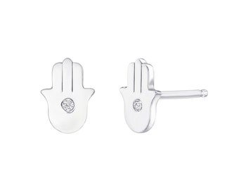 White Gold Hamsa Earrings Diamond Hamsa Earrings Hamsa Stud - Etsy