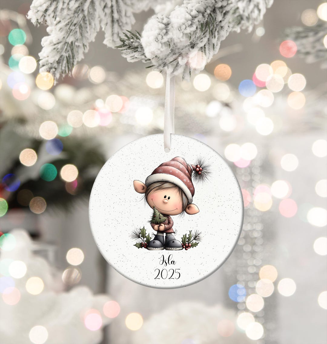 Personalised Cute & Funny Elf Christmas Bauble: Children's Christmas ...