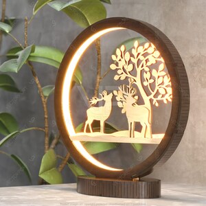 Snowy Scene Deer 3D Led Light Laser Cut Night Lamp Round Modern Bedside ...
