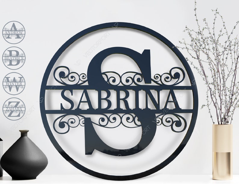 Round With Frame Split Monogram Name Sign Alphabet Letters - Etsy