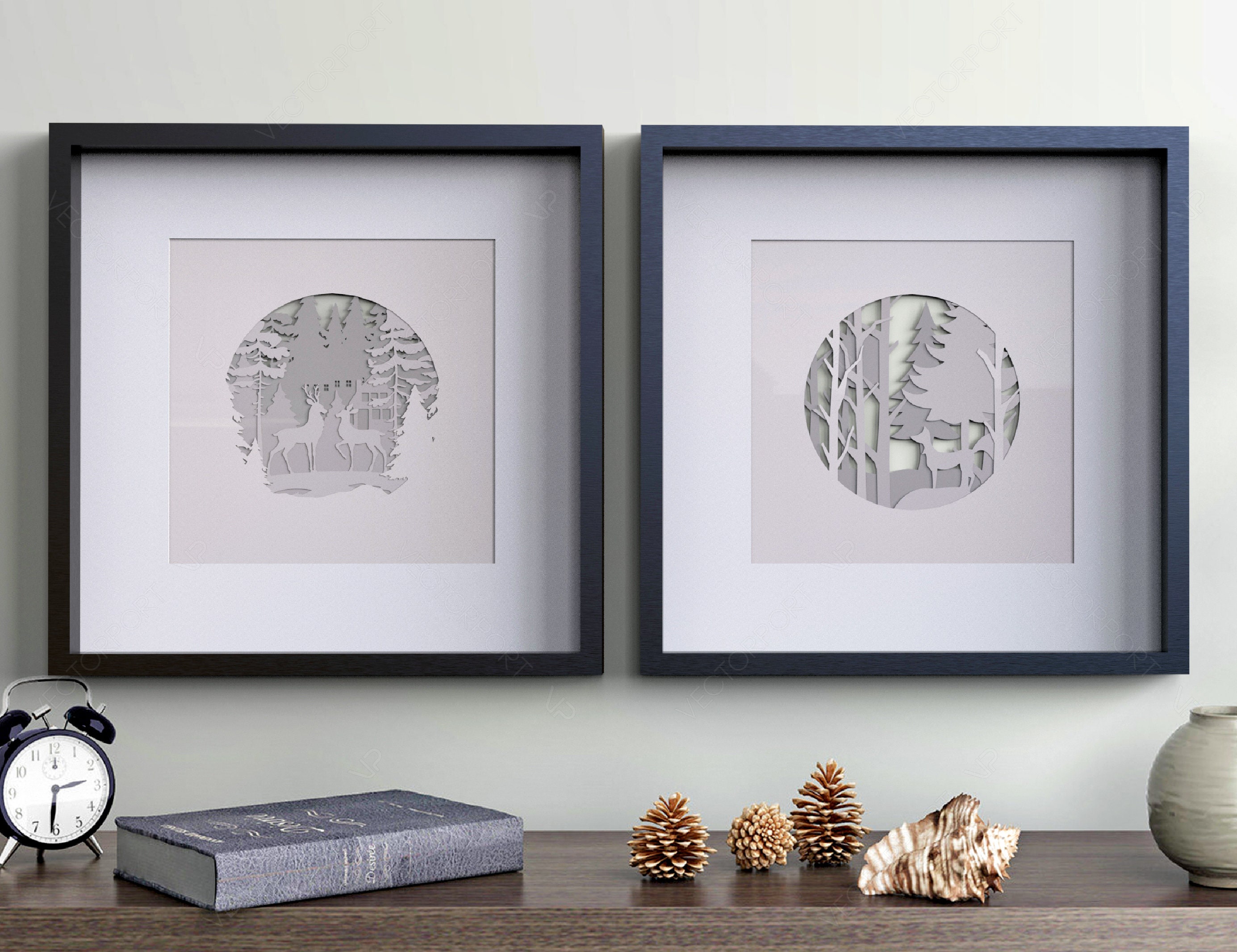 Winter Scene With Deer Landscape Multilayer Shadow Box Frame - Etsy