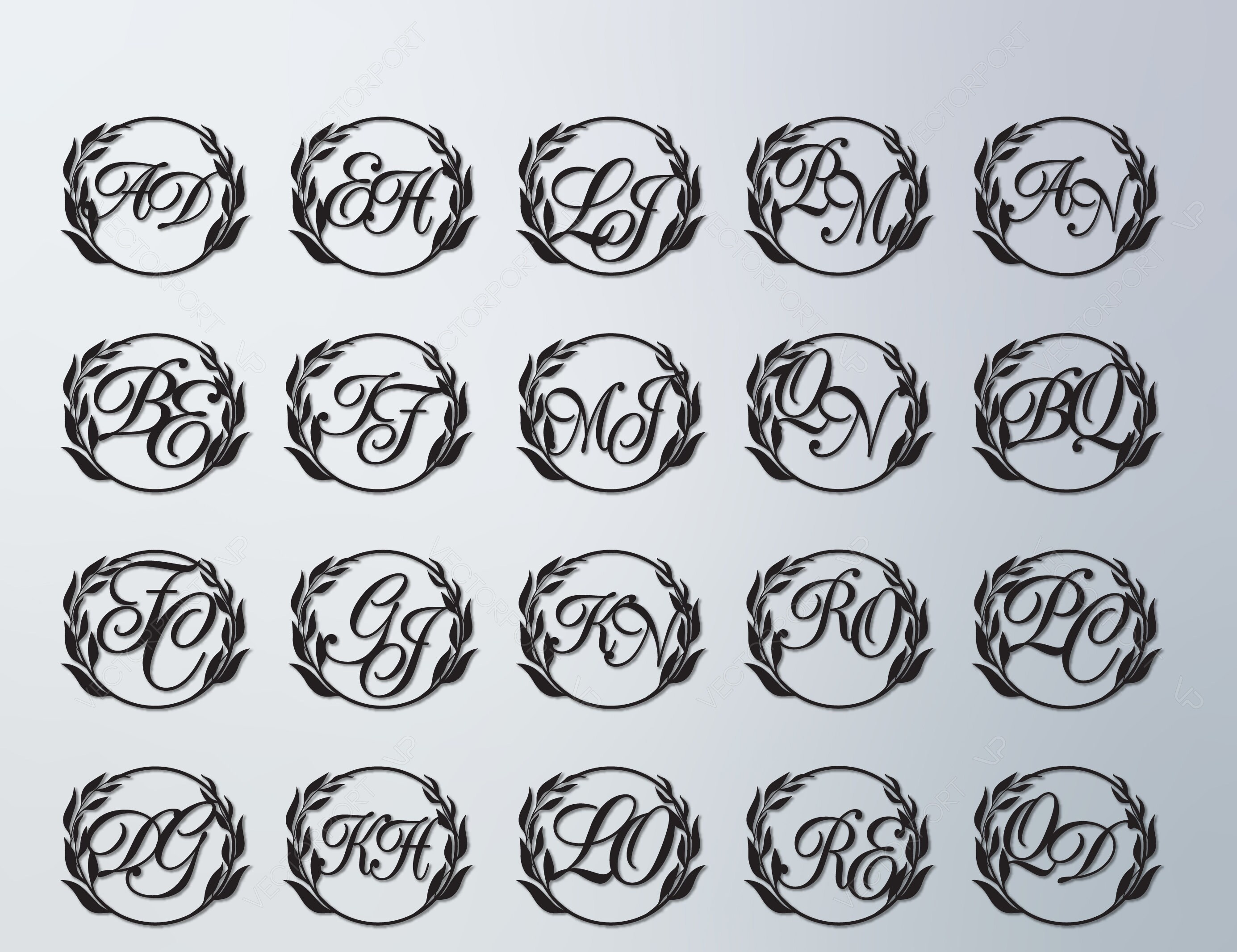 All Two Letter Combination Monogram Alphabet Letters SVG | Etsy