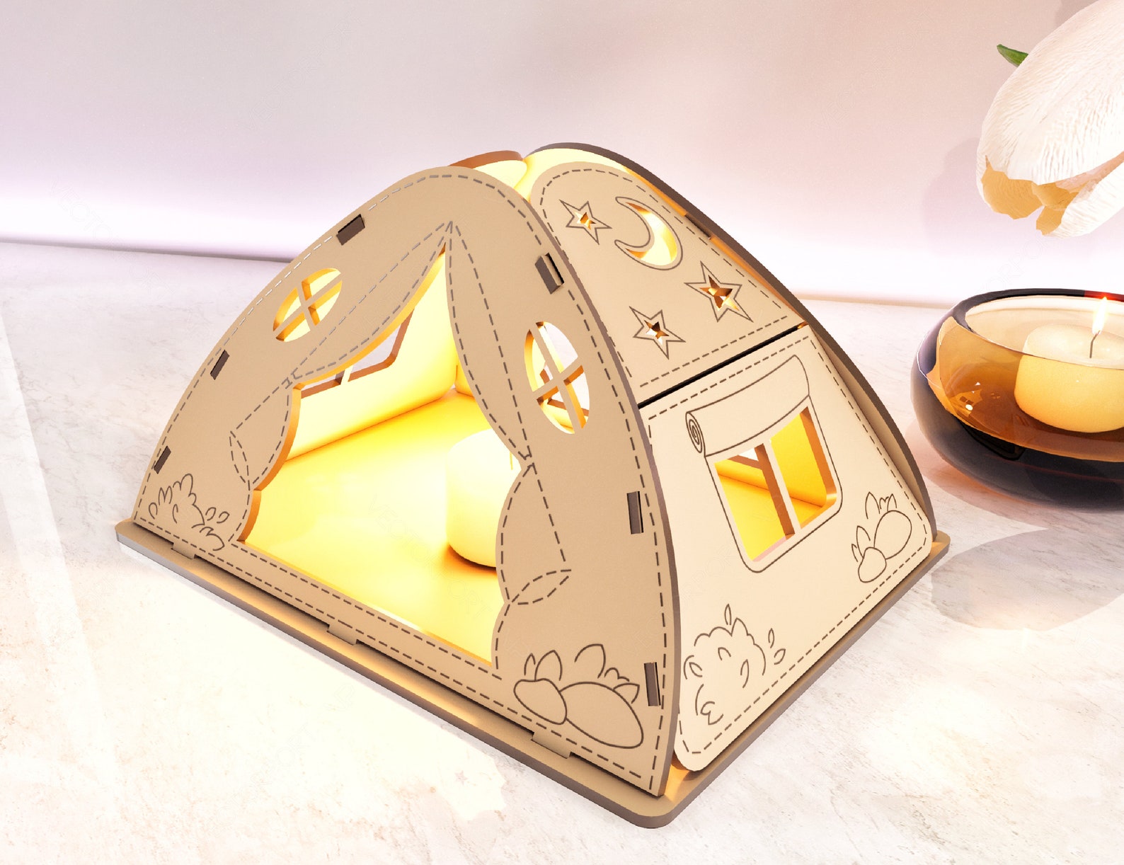 Wooden Tent Shape Laser Cut Night Light Lamp Mdf Laser Cutting - Etsy