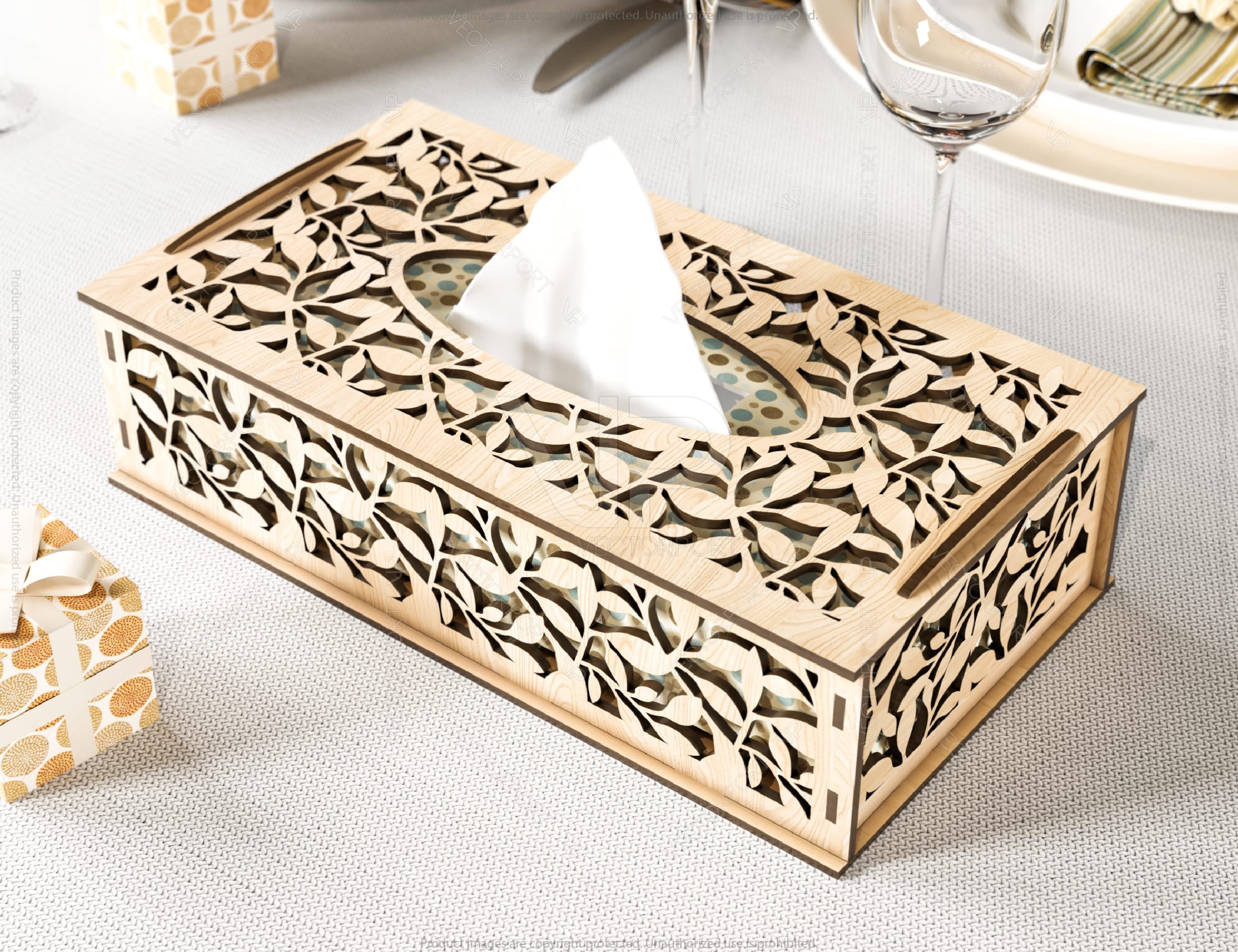 Decorative Laser Cut Tissue Box Heart Shape Tabletop Wooden Napkin ...