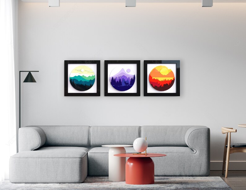 Mountains Landscape Multilayer Shadow Box Painting Frame Wall | Etsy