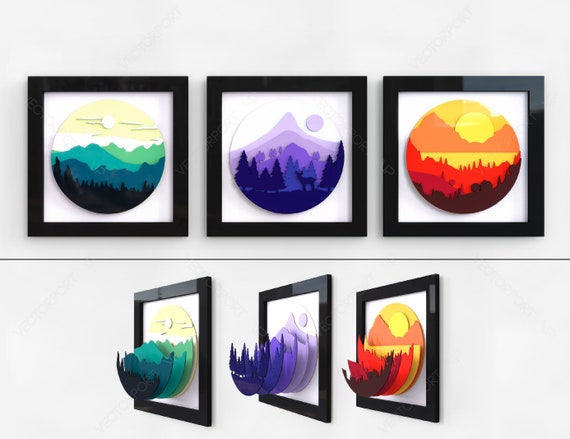 Mountains Landscape Multilayer Shadow Box Painting Frame Wall | Etsy