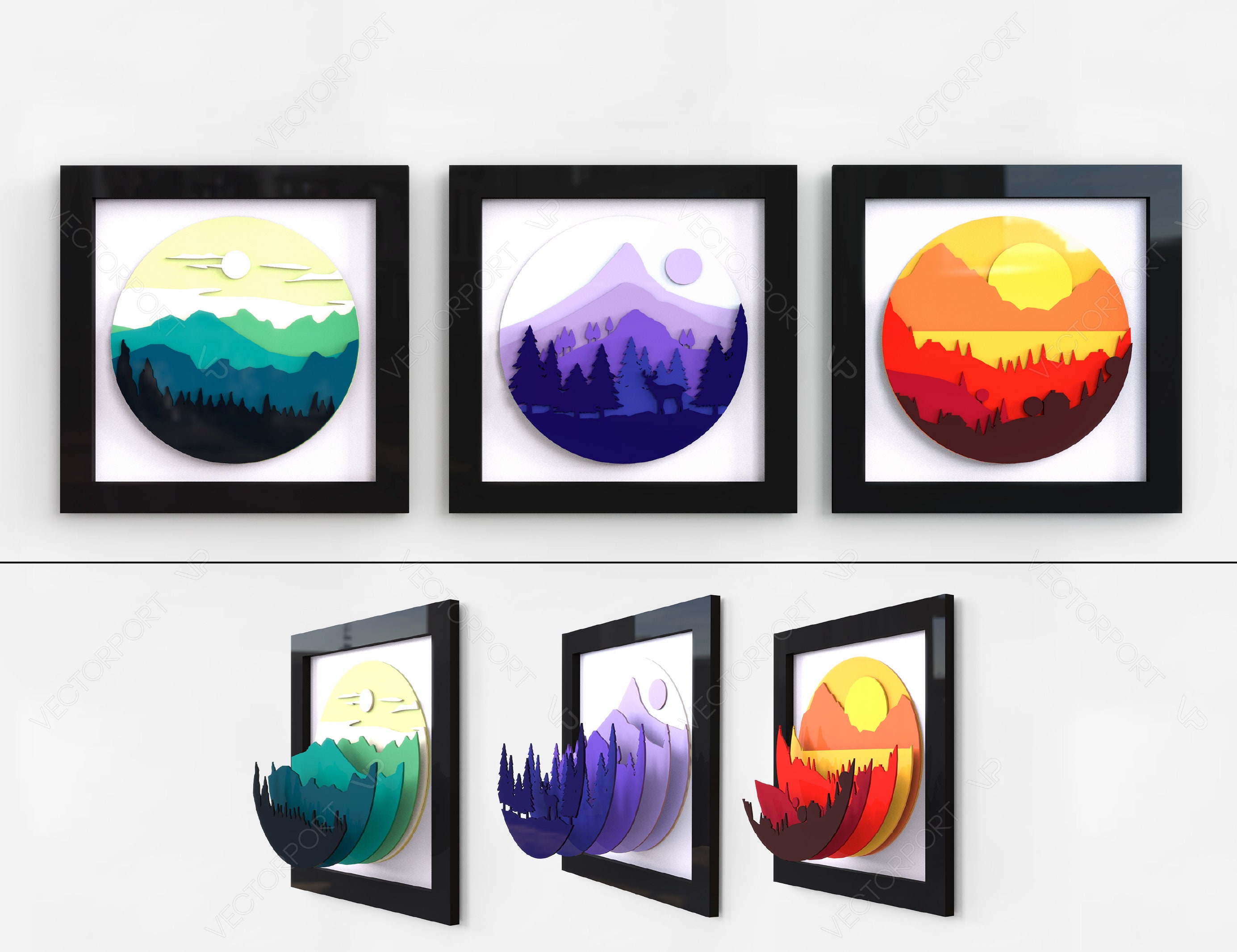 Mountains Landscape Multilayer Shadow Box Painting Frame Wall | Etsy