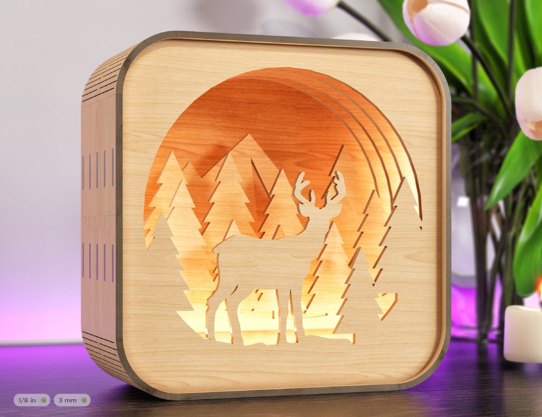 Wooden Night Lamp Deer Forest Scene Multilayer Shadowbox Laser - Etsy